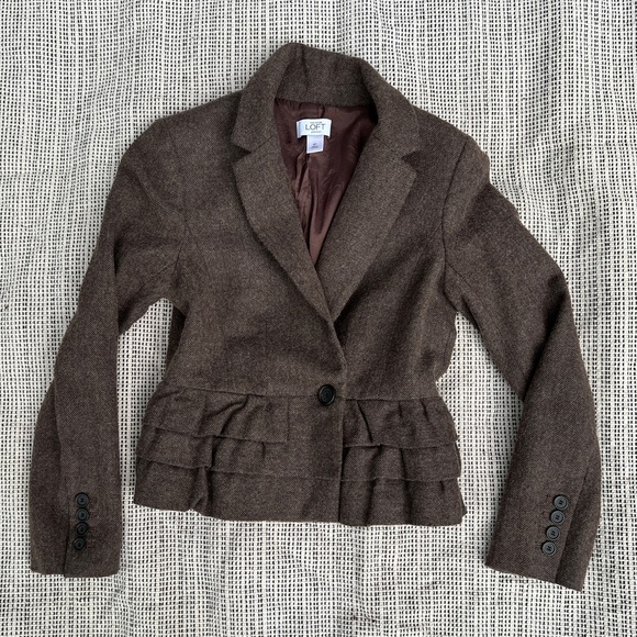 LOFT | Jackets & Coats | Loft Fall Brown Cropped Ruffle Blazer | Poshmark